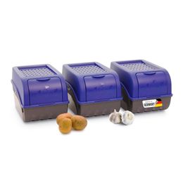 Kartoffel Aufbewahrungsbox 3x mittel 5L Marine BLAU Kartoffelbox Gem&uuml;sebox stapelbar Zwiebelbox Kartoffelkorb Obstbeh&auml;lter Kartoffelkiste Zwiebel Aufbewahrung Frischhaltedose M&ouml;hren