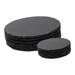 Platzset Schiefer 12 TLG I 6X 33 cm rund Tischset Schiefer Teller Untersetzer I 6X 10 cm rund Glasuntersetzer Schiefer Untersetzer Schieferplatten