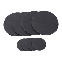 Platzset Schiefer 8 TLG I 4X 25 cm rund Platzdeckchen Schiefer Untersetzer Teller I 4X 10 cm rund Getr&auml;nkeuntersetzer Glasuntersetzer Schiefer Schieferplatte