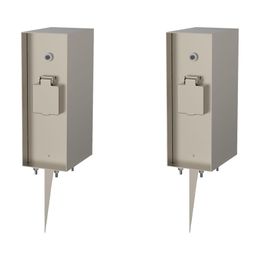 Novatool 2X Steckdosens&auml;ule 3-Fach Silber geb&uuml;rstet Edelstahl eckig IP44 mit Erdspie&szlig; mit D&auml;mmerungs-Sensor Steckdose Garten Gartensteckdose Outdoor Steckdosens&auml;ule Aussen Steckdosenturm