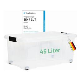 Novaliv Aufbewahrungsbox mit Deckel Gro&szlig; 45L transparente Nestbar stapelbare Plastikbox mit Clipverschluss Eurobox mit Deckel BPA-frei 61x40x26 cm
