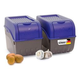 Kartoffel Aufbewahrungsbox 2x gro&szlig; 9L Marine BLAU Kartoffelbox Gem&uuml;sebox stapelbar Zwiebelbox Kartoffelkorb Obstbeh&auml;lter Kartoffelkiste Zwiebel Aufbewahrung Frischhaltedose M&ouml;hren