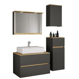 Vcm 5-tlg. Waschtisch Set mit Keramikbecken, Badschrank mit 2 Softclose-Schubladen, Midischrank, H&auml;ngeschrank, Spiegelschrank mit Beleuchtung und Steckdose, Ma&szlig;e Unterschrank H. 51 x B. 80 x T. 47 cm, Cosila-A
