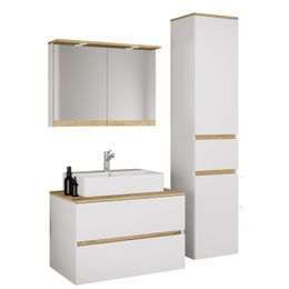Vcm 4-tlg. Waschtisch Set mit Keramikbecken, Badschrank mit 2 Softclose-Schubladen, Hochschrank, Spiegelschrank mit Beleuchtung und Steckdose, Ma&szlig;e Unterschrank H. 51 x B. 80 x T. 51 cm, Cosila-A