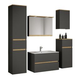 Vcm 6-tlg. Waschtisch Set mit Keramikbecken, Badschrank mit 2 Softclose-Schubladen, Hochschrank, Midischrank, H&auml;ngeschrank, Spiegelschrank mit Beleuchtung und Steckdose, Ma&szlig;e Unterschrank H. 51 x B. 81 x T. 47 cm, Cosila-I