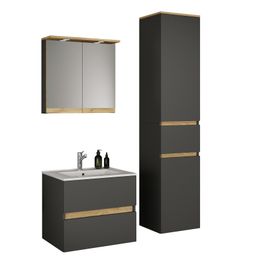 Vcm 4-tlg. Waschtisch Set mit Keramikbecken, Badschrank mit 2 Softclose-Schubladen, Hochschrank, Spiegelschrank mit Beleuchtung und Steckdose, Ma&szlig;e Unterschrank H. 51 x B. 61 x T. 47 cm, Cosila-I