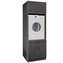 Vcm Waschmaschinenschrank mit Unterschrank, Waschmaschinenumbau mit Stauraum hinter zwei Dreht&uuml;ren und einer Schublade, Ma&szlig;e: &Uuml;berbauschrank H. 200 x B. 67 x T. 68 cm, Rislo CL XXL