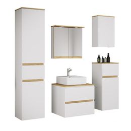 Vcm 6-tlg. Waschtisch Set mit Keramikbecken, Badschrank mit 2 Softclose-Schubladen, Hochschrank, Midischrank, H&auml;ngeschrank, Spiegelschrank mit Beleuchtung und Steckdose, Ma&szlig;e Unterschrank H. 51 x B. 60 x T. 51 cm, Cosila-A
