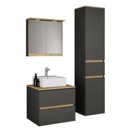 Vcm 4-tlg. Waschtisch Set mit Keramikbecken, Badschrank mit 2 Softclose-Schubladen, Hochschrank, Spiegelschrank mit Beleuchtung und Steckdose, Ma&szlig;e Unterschrank H. 51 x B. 60 x T. 51 cm, Cosila-A