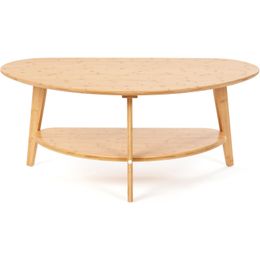 needs&wants&reg; Couchtisch 100% Bambus oval halb-rund, Wohnzimmertisch Holz natur, Sofatisch dreibein mit Ablage Stauraum