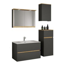 Vcm 5-tlg. Waschtisch Set mit Keramikbecken, Badschrank mit 2 Softclose-Schubladen, Midischrank, H&auml;ngeschrank, Spiegelschrank mit Beleuchtung und Steckdose, Ma&szlig;e Unterschrank H. 51 x B. 81 x T. 47 cm, Cosila-I