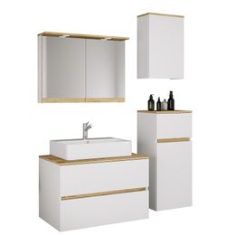 Vcm 5-tlg. Waschtisch Set mit Keramikbecken, Badschrank mit 2 Softclose-Schubladen, Midischrank, H&auml;ngeschrank, Spiegelschrank mit Beleuchtung und Steckdose, Ma&szlig;e Unterschrank H. 51 x B. 80 x T. 47 cm, Cosila-A