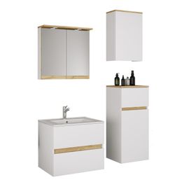 Vcm 5-tlg. Waschtisch Set mit Keramikbecken, Badschrank mit 2 Softclose-Schubladen, Midischrank, H&auml;ngeschrank, Spiegelschrank mit Beleuchtung und Steckdose, Ma&szlig;e Unterschrank H. 51 x B. 61 x T. 47 cm, Cosila-I