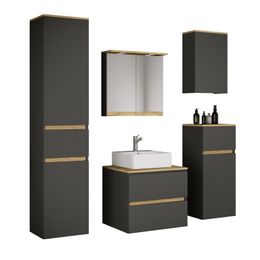 Vcm 6-tlg. Waschtisch Set mit Keramikbecken, Badschrank mit 2 Softclose-Schubladen, Hochschrank, Midischrank, H&auml;ngeschrank, Spiegelschrank mit Beleuchtung und Steckdose, Ma&szlig;e Unterschrank H. 51 x B. 60 x T. 51 cm, Cosila-A