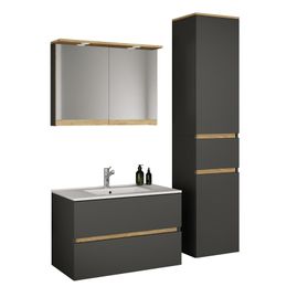 Vcm 4-tlg. Waschtisch Set mit Keramikbecken, Badschrank mit 2 Softclose-Schubladen, Hochschrank, Spiegelschrank mit Beleuchtung und Steckdose, Ma&szlig;e Unterschrank H. 51 x B. 81 x T. 47 cm, Cosila-I