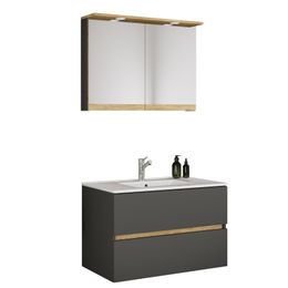 Vcm 3-tlg. Waschtisch Set mit Keramikbecken, Badschrank mit 2 Softclose-Schubladen, Spiegelschrank mit Beleuchtung und Steckdose, Ma&szlig;e Unterschrank H. 51 x B. 81 x T. 47 cm, Cosila-I
