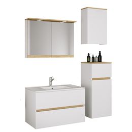 Vcm 5-tlg. Waschtisch Set mit Keramikbecken, Badschrank mit 2 Softclose-Schubladen, Midischrank, H&auml;ngeschrank, Spiegelschrank mit Beleuchtung und Steckdose, Ma&szlig;e Unterschrank H. 51 x B. 81 x T. 47 cm, Cosila-I