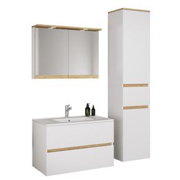 Vcm 4-tlg. Waschtisch Set mit Keramikbecken, Badschrank mit 2 Softclose-Schubladen, Hochschrank, Spiegelschrank mit Beleuchtung und Steckdose, Ma&szlig;e Unterschrank H. 51 x B. 81 x T. 47 cm, Cosila-I
