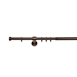 ONDECO Gardinenstange ausziehbar 1-lauf Wand-Deckenmontage Endst&uuml;ck Kappe 16/19 mm mit Ringen Farbe: Bronziert, Gr&ouml;&szlig;e: 120-210 cm