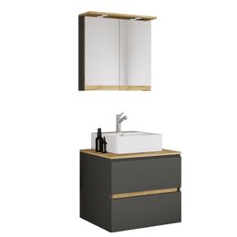 Vcm 3-tlg. Waschtisch Set mit Keramikbecken, Badschrank mit 2 Softclose-Schubladen, Spiegelschrank mit Beleuchtung und Steckdose, Ma&szlig;e Unterschrank H. 51 x B. 60 x T. 51 cm, Cosila-A