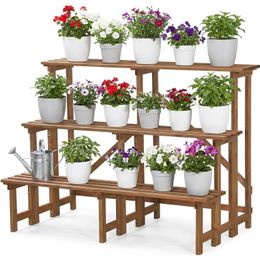 needs&wants&reg; Gro&szlig;e Pflanzentreppe Blumentreppe mit 3 Stufen Etagen, Pflanzenst&auml;nder Blumenst&auml;nder Pflanzenregal Blumenregal XL aus Holz wetterfest f&uuml;r Outdoor Indoor Balkon Garten drau&szlig;en innen, 110 x 61 x 80 cm hoch, braun
