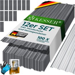 Kesser&reg; 12x Profilblech Trapezblech 129cm x 45cm = 7 m&sup2; - Dachblech f&uuml;r Ger&auml;tehaus, Dachplatten Verzinkter Stahl 0,25mm, inkl. 100 Schrauben + Unterlegescheiben & Montagehandschuhe