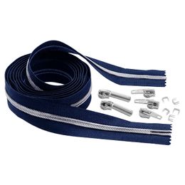 buttinette Endlosrei&szlig;verschluss im Set, mit silberfarbiger Spirale 6,5 mm, 2 m, marine