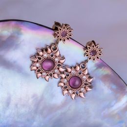 Holzkern Suncatcher Ohrringe Damen Amethyst und Ros&eacute;