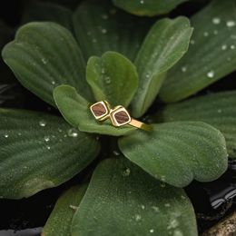 Holzkern Mosaic Ring Walnuss und Gold