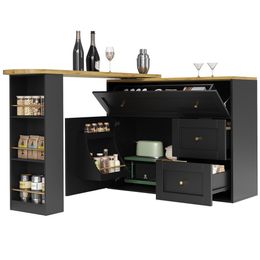 Redom Barschrank, Schwarz, Holzwerkstoff, 3 Schubladen, Rechteckig,Rechteckig, 39x105x138 cm, Esszimmer, Barm&ouml;bel, Barschr&auml;nke & Theken