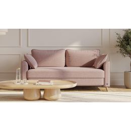 BRUNO Schlafsofa 160cm in Pink Blush Rosa | Flow | stabiles Massivholz & Boxspringkomfort