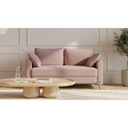 BRUNO Schlafsofa 140cm in Pink Blush Rosa | Flow | stabiles Massivholz & Boxspringkomfort