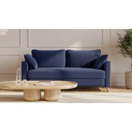 BRUNO Schlafsofa 160cm in Blau | Flow | stabiles Massivholz & Boxspringkomfort