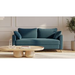 BRUNO Schlafsofa 160cm in Petrol T&uuml;rkis | Flow | stabiles Massivholz & Boxspringkomfort