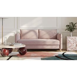 BRUNO Schlafsofa 160cm in Pink Blush Rosa | Pillow | stabiles Massivholz & Boxspringkomfort