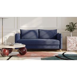 BRUNO Schlafsofa 160cm in Blau | Pillow | stabiles Massivholz & Boxspringkomfort