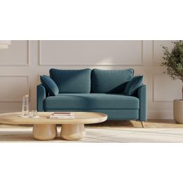 BRUNO Schlafsofa 140cm in Petrol T&uuml;rkis | Flow | stabiles Massivholz & Boxspringkomfort