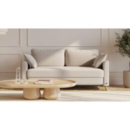 BRUNO Schlafsofa 160cm in Beige | Flow | stabiles Massivholz & Boxspringkomfort