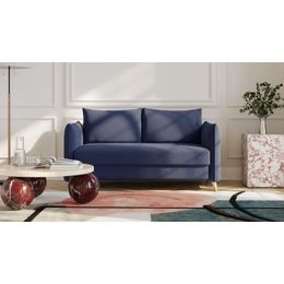 BRUNO Schlafsofa 140cm in Blau | Pillow | stabiles Massivholz & Boxspringkomfort