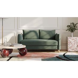 BRUNO Schlafsofa 140cm in Gr&uuml;n | Pillow | stabiles Massivholz & Boxspringkomfort