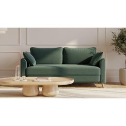 BRUNO Schlafsofa 160cm in Gr&uuml;n | Flow | stabiles Massivholz & Boxspringkomfort