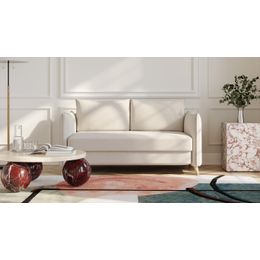 BRUNO Schlafsofa 140cm in Creme Ecru | Pillow | stabiles Massivholz & Boxspringkomfort