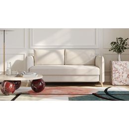 BRUNO Schlafsofa 160cm in Creme Ecru | Pillow | stabiles Massivholz & Boxspringkomfort