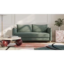 BRUNO Schlafsofa 160cm in Dunkel Waldgr&uuml;n | Pillow | stabiles Massivholz & Boxspringkomfort