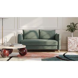 BRUNO Schlafsofa 140cm in Dunkel Waldgr&uuml;n | Pillow | stabiles Massivholz & Boxspringkomfort
