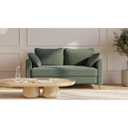 BRUNO Schlafsofa 140cm in Dunkel Waldgr&uuml;n | Flow | stabiles Massivholz & Boxspringkomfort