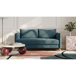 BRUNO Schlafsofa 160cm in Petrol T&uuml;rkis | Pillow | stabiles Massivholz & Boxspringkomfort