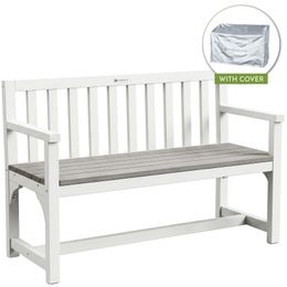 WONDERMAKE&reg; Gartenbank Holz wetterfest mit Abdeckung, 2-Sitzer Holzbank modern, Parkbank Sitzbank massiv Garten Outdoor, Naturholz Massivholz, wei&szlig; grau