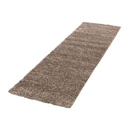 KADIMA DESIGN Teppich Hochflor RHEIN in Mokka, einfarbig, 80 x 250 cm