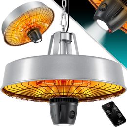 Kesser&reg; Deckenheizstrahler Heizpilz Infrarot-Heizstrahler 2500W Terrassenstrahler mit Fernbedienung Quarzstrahler LED Licht Decke Infrarotstrahler mit Kette + Karabinerhaken Carbon-Heizelement
